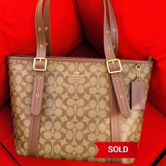 Coach | Bags | Coach Ashton Tote Signature Canvasleather Khakisaddle ...